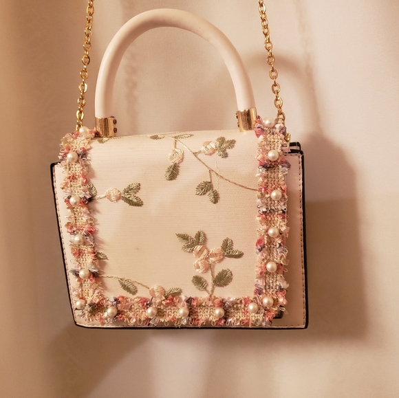 SHEIN | Bags | Cottage Core Style Pearl Embroidery Vegan White ...